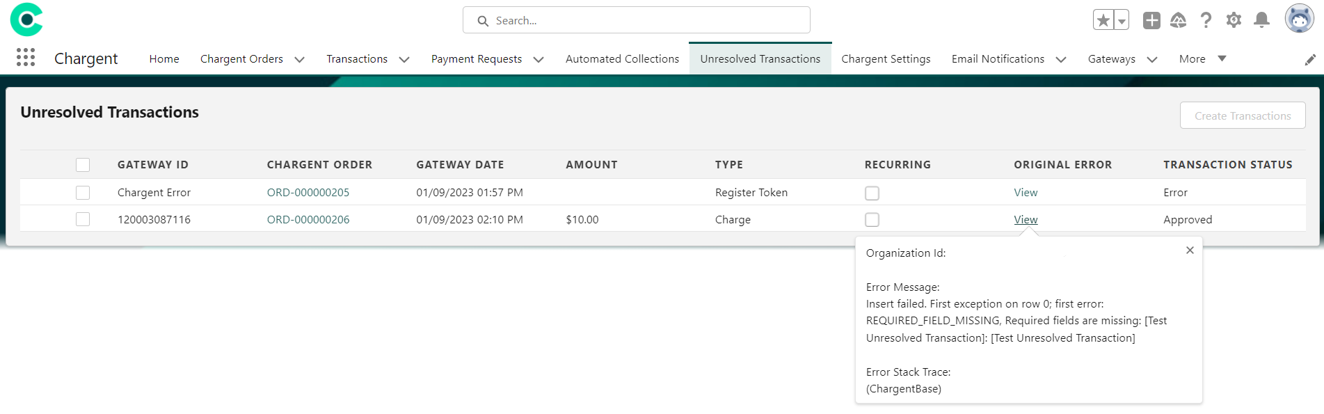 Understanding Unresolved Transactions - Chargent by AppFrontier